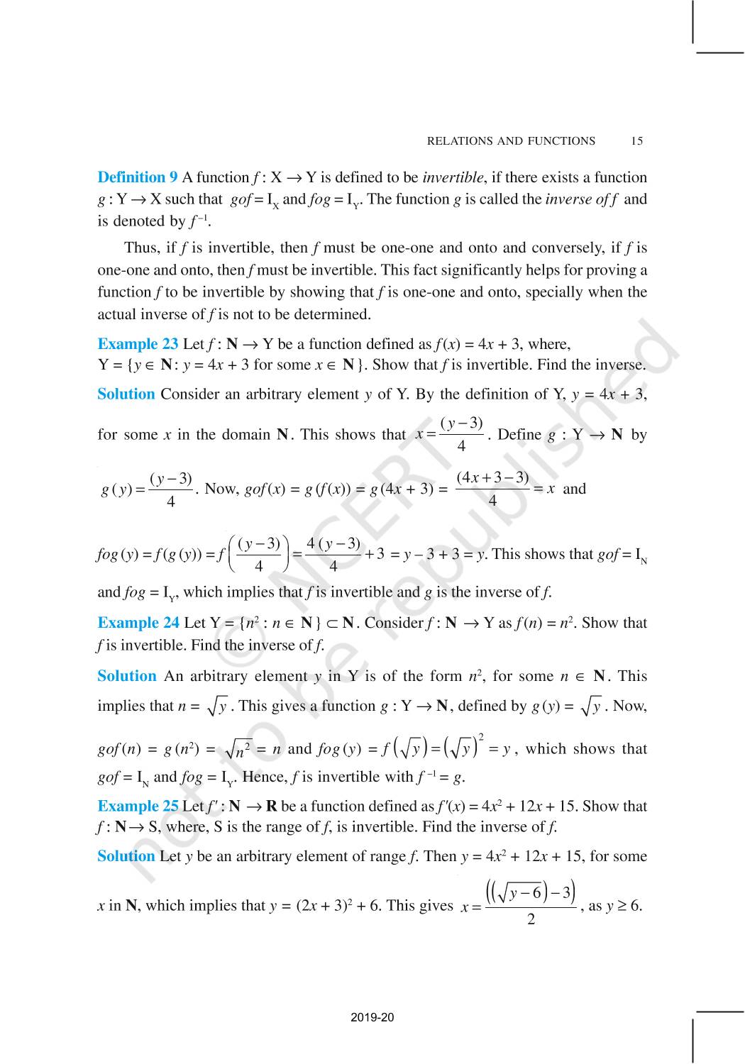 Relations And Functions - NCERT Book of Class 12 Mathematics Part I